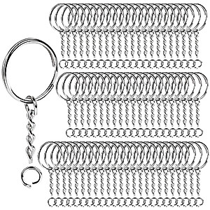 Teenitor Metal Split Keychain Ring Parts for Arts and Craft- 60 Key Chains 25mm with 26mm chains and 60pcs Open Jump Ring for Craft Key Ring