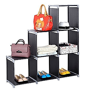 Amuxing Cube Storage Organizer, 6 Cubes Plastic Closet Shelves Modular Book Shelf Organizer for Bedroom Office Living Room Black