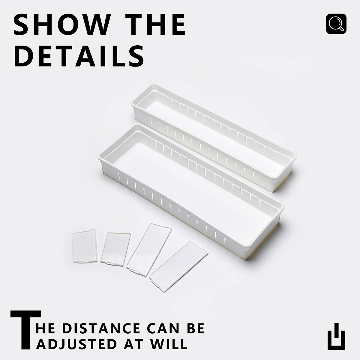 Sarajoye 4 - Piece Adjustable Flatware Cooking Utensil Organizer for Kitchen Drawers - Expandable 13 Slots Silverware Drawer Organizer Tray Holder for Organization Storage (2 Large + 2 Small, White)