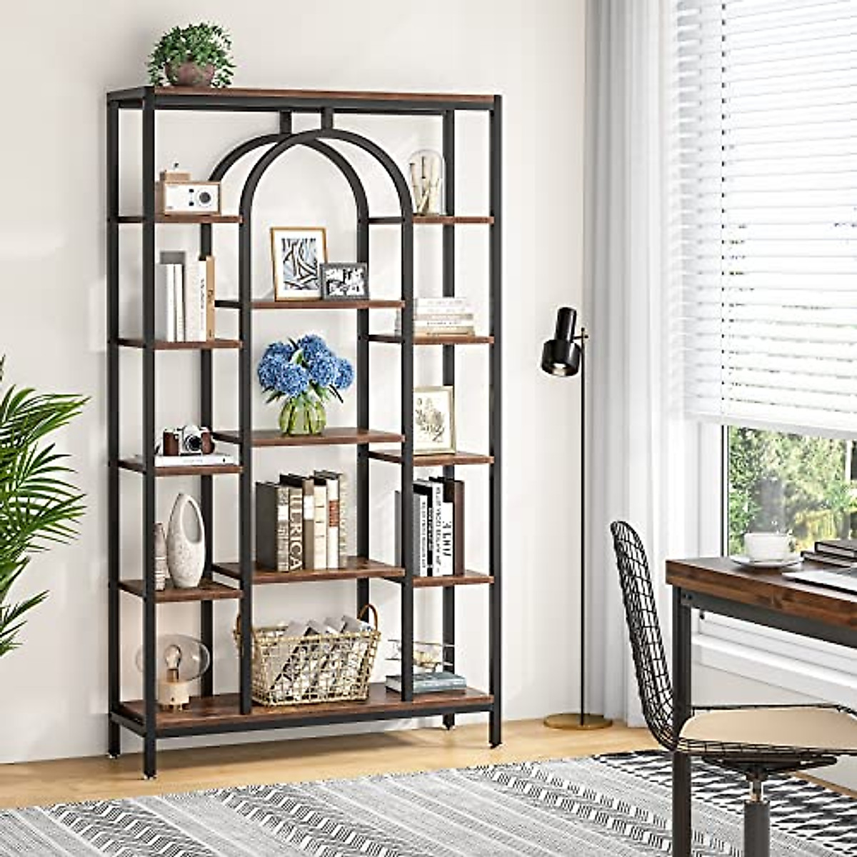 Tribesigns 5-Tier Bookshelf, Industrial Tall Bookcase Book Shelf Organizer Freestanding Open Display Shelves for Bedroom Living Room Home Office, 70.8" H x 39.4" L, Rustic Brown