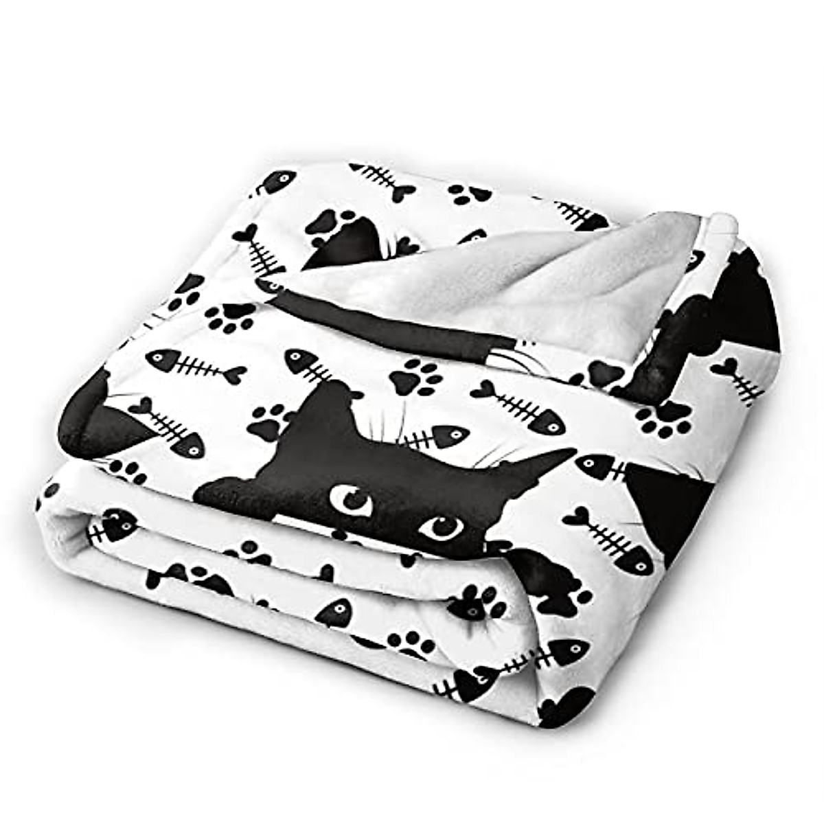 Cute Black Cat Throw Blanket Soft Lightweight Warm Flannel Comfort Gift Throws Bedding for Home Bed Sofa Couch Travel