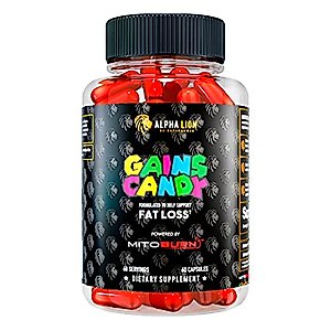 ALPHA LION Gains Candy, Supplement Pills That Support Weight Loss, Appetite Suppressant, Keto-Diet Friendly, Decrease Body Fat, Upgrade Energy & Workout Performance, 60 Capsules (MitoBurn®)
