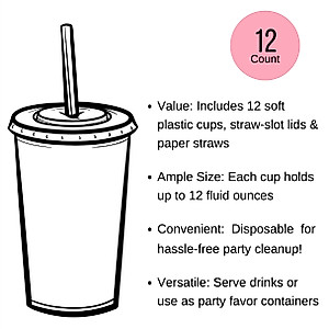 Space Party Cups Galaxy Rocket Birthday Disposable with Lids Straws (12 Set)