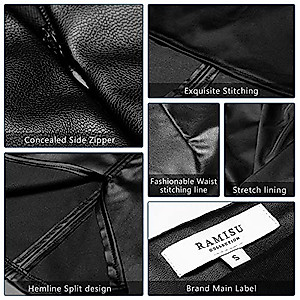 RAMISU Faux Leather Pencil Skirt High Waist Split Lady's Half Body Midi Hip Skirt 8017 M Black