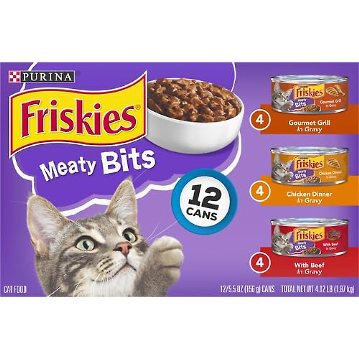 Friskies Wet Cat Food, Meaty Bites, 3-Flavor Variety Pack, 5.5-Ounce Can, Pack Of 12