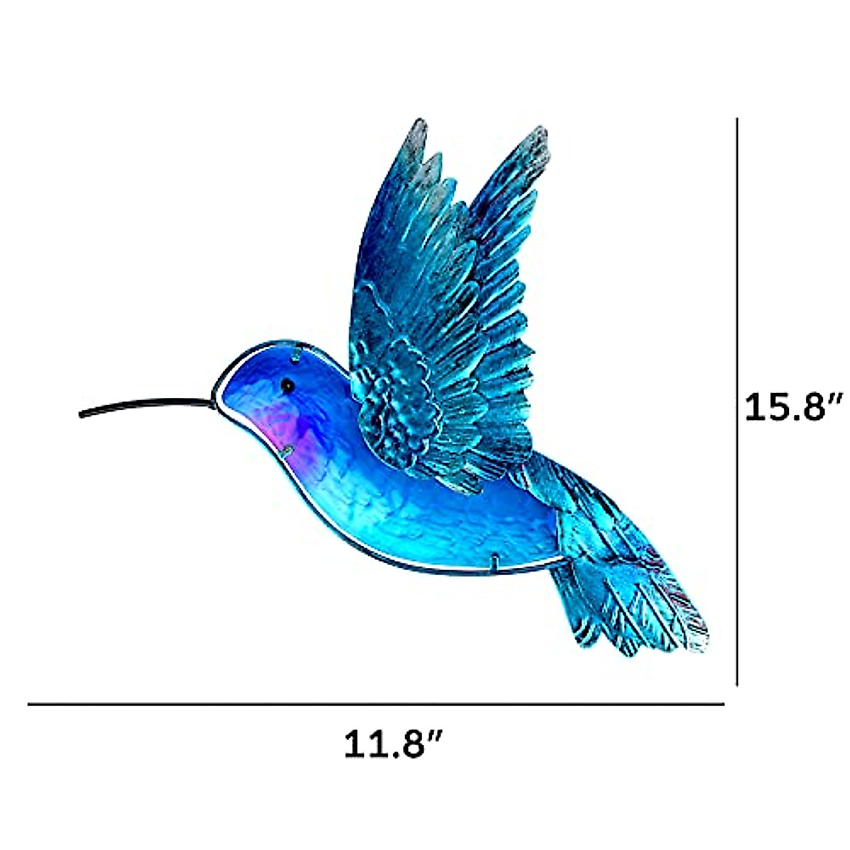 John's Studio Metal Hummingbird Wall Decor Bathroom Glass Art Iron Sculpture Outdoor Hanging Decoration for Home Bedroom Garden Patio Porch or Fence - Blue
