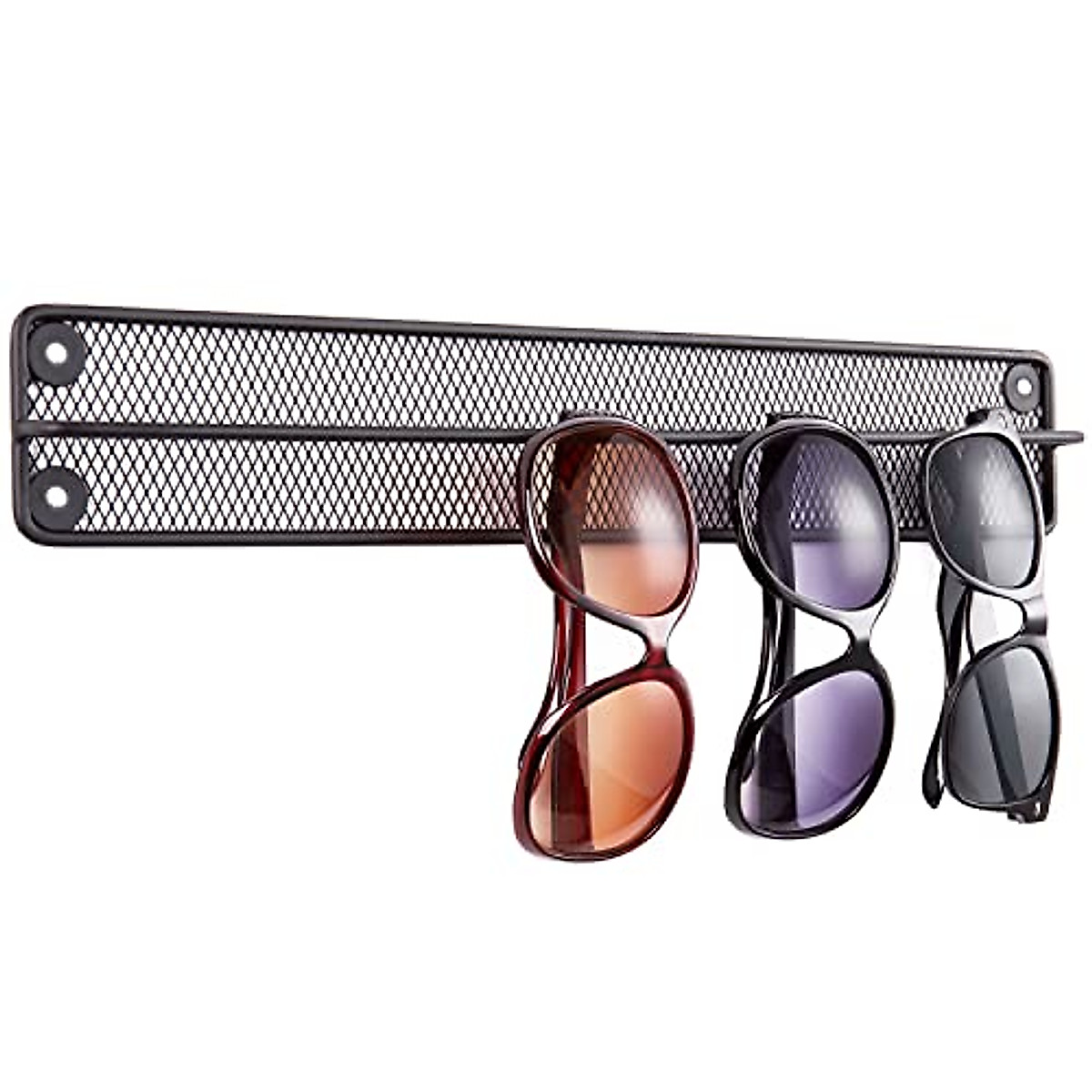 MyGift Modern Sunglasses Holder Matte Black Metal Mesh Wall Mounted Eyewear Display Rack, Hanging Eyeglasses Storage Rail Case