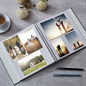 Photo Album 11x10.6 Inch, 40 Pages Self Adhesive Scrapbook Album with Gray Linen Cover Hold 3x5 4x6 5x7 6x8 8x10 inch Pictures, Woisut DIY Memory Album Book for Wedding Family Baby Travel