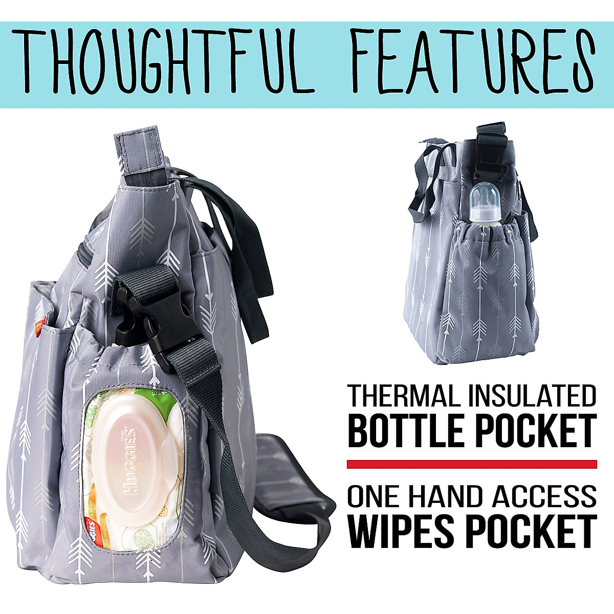 Zohzo Diaper Bag for Baby Diaper Tote Bag With Changing Pad, Insulated Pockets, Wipes Pocket, Waterproof Material, Stroller Straps, and Shoulder Strap