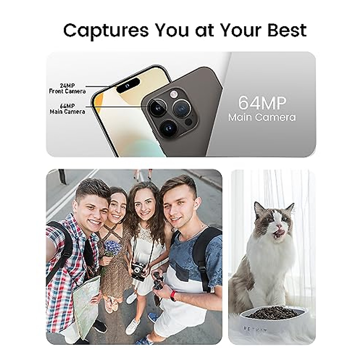 ExAchat A14 Pro Max 5G Unlocked Smartphone, 6GB+256GB Android13 Phone 6.82" FHD+ Display 120Hz 64MP Camera 6800mAh Dual SIM Unlocked Cell Phone GPS/Fingerprint/Face ID