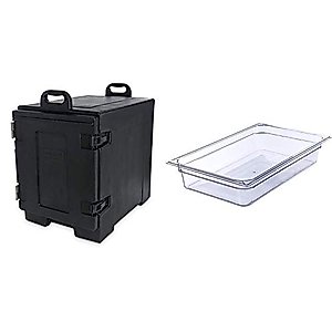 Carlisle PC300N03 Cateraide End-Loading Insulated Food Pan Carrier, 5 Pan Capacity, Black + 10201B07 StorPlus Full Size Polycarbonate Food Pan, 4 Deep, Clear