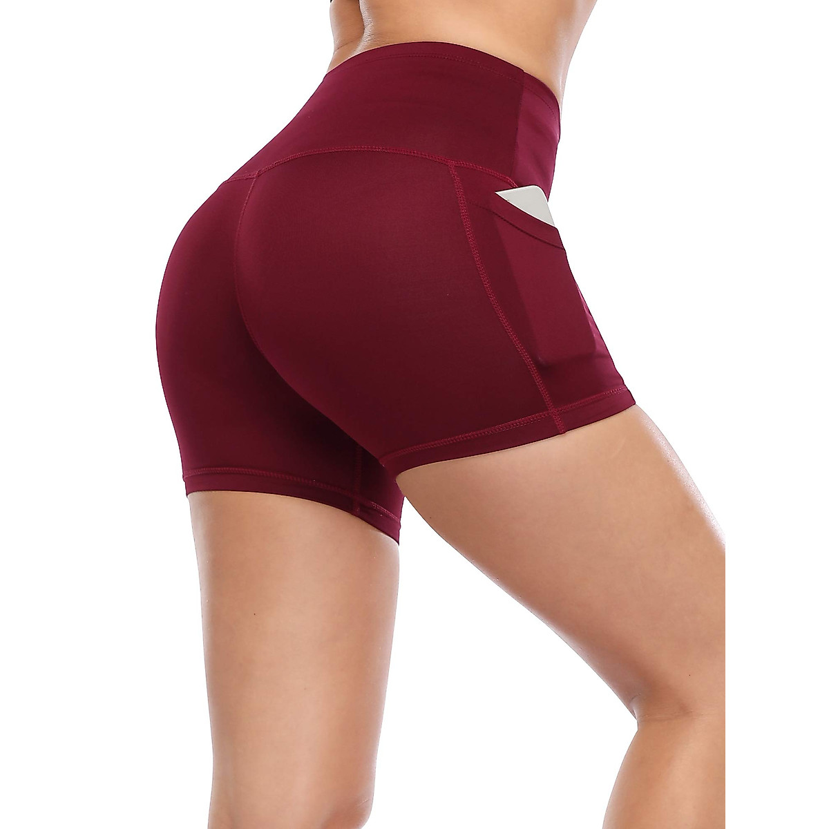 CADMUS High Waist Athletic Shorts for Womens Yoga Fitness Workout Running Shorts with Deep Pockets,3 Pack,1016,Black & Grey & Wine Red,Large