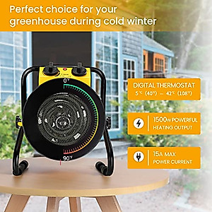 LHUKSGF Greenhouse Heater with Digtal Thermostat, Grow Tent Heaters, Overheat Protection, Fast Heating for Green House, Flower Room, YE……