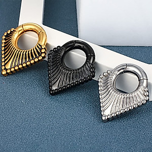 LADEMAYH 2Pcs 2g Ear Weights for Stretched Ears, Black Triangle Size 2 Gauge Earrings Dangle Gauges for Women, Surgical Steel Ear Hangers Weighted Gauges for Ears