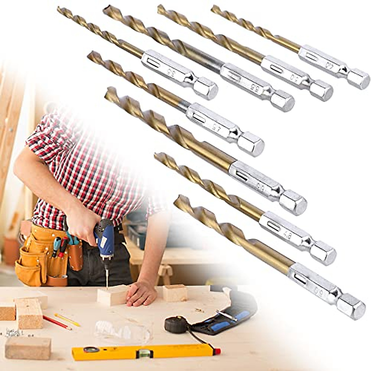 Mesee 13 Pieces Titanium Coated HSS Twist Drill Bit Set, Hex Shank High Speed Steel Drill Bits 1.5mm-6.5mm Quick Change Woodworking Drilling Tool