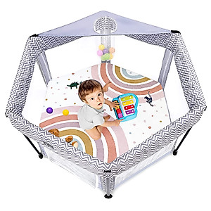 STARUIA Rainbow Kids Rug Play Carpet 55"x47" for Bedroom, Hexagon Washable Rug for Playroom Tent Castle, Non-Slip Nursery Rug Soft Play Mat for Children Playpen Classroom Dorm