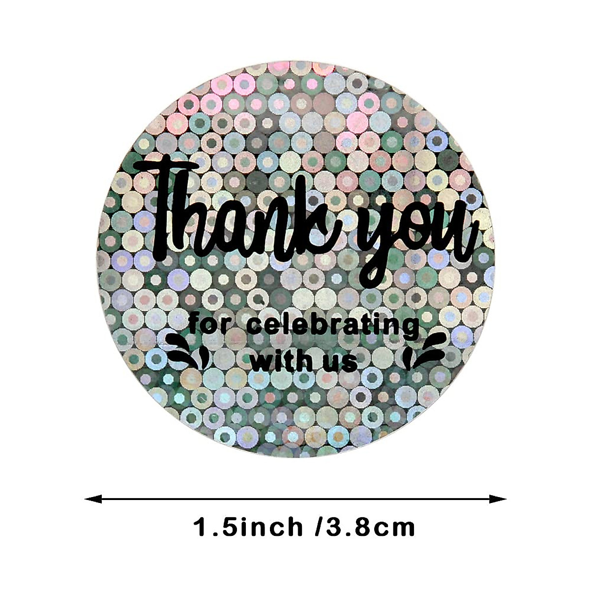 Bokinyoung Thank You for Celebrating with Us Sticker Roll 500 PCS Round Rainbow Silver Foil Seal Stickers 1.5 Inch Thank You Label