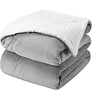 HOMEIDEAS Sherpa Blanket Queen/Full Size Extra Soft Fleece Blankets for All Season Fuzzy Warm for Bed Couch 90 x 90 Inches,Light Grey