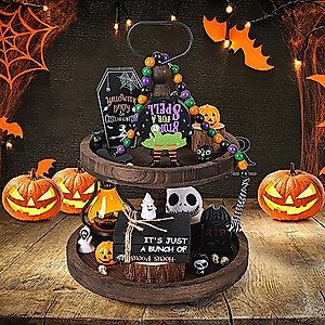 Hocus Pocus Halloween Decorations indoor, 6 Pcs Hocus Pocus Halloween Decor with Tombstones, hocus pocus book, Witches Cauldron, beads garland, Halloween Tiered Tray Decor for Home Table Kitchen decor