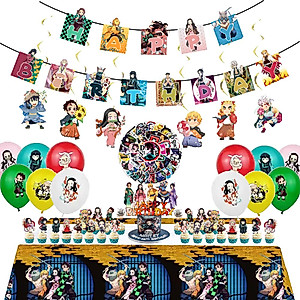demon Cartoon theme party supplies birthday party decorations,It includes banners, cake toppers, spiral pendants, tablecloths, balloons, and is the perfect birthday gift for a boy or girl