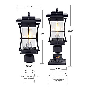 EERU Waterproof Outdoor Post Light Fixture Pole Mount Light with Pier Mount Adapter, Black Finish with Seeded Glass Outdoor Post Lantern for Patio, Garden, Porch and Backyard