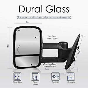 MOSTPLUS Power Heated Towing Mirrors Compatible for 2008-2013 Chevy Silverado Suburban Tahoe GMC Serria Yukon with Arrow Signal Light (Set of 2)
