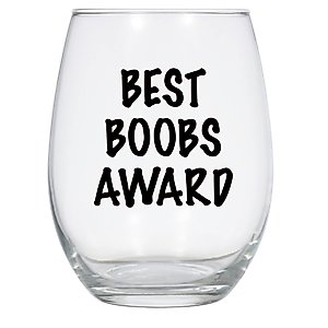 Laguna Design Co. Best Boobs Award Wine Glass, 21 Oz, Wife Gift, Funny Wife Wine Glass, Funny Girlfriend Wine Glass, Black