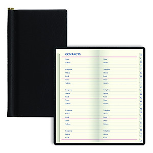 LETTS Note Origins Collection Slim Pocket Size Address Book with Gold Pen, Ruled, 160 Pages, Cream Paper, 5.75" x 2.75", Black (B090028)