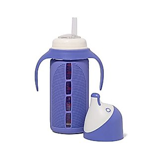 Tabor Place Glass Sippy Cup for Toddlers - The Luca | Spill-proof | Silicone Straw | Indigo Purple | 8 oz | Liquids Never Touch Plastic | Removable Handles