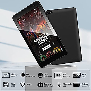 7 inch Tablet, Android 11, 2GB RAM 32GB ROM, Quad-Core Processor, Dual Camera, WiFi, Bluetooth, 128GB Expand, Google Play GMS Certified, Black