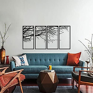 Peak Metal Wall Art, Tree of Life, Metal Wall Decor, 4 Panels for Living Room Decorations, Christmas Gift, Interior Decoration, Housewarming Gift 48 x 24 Inch (Black)