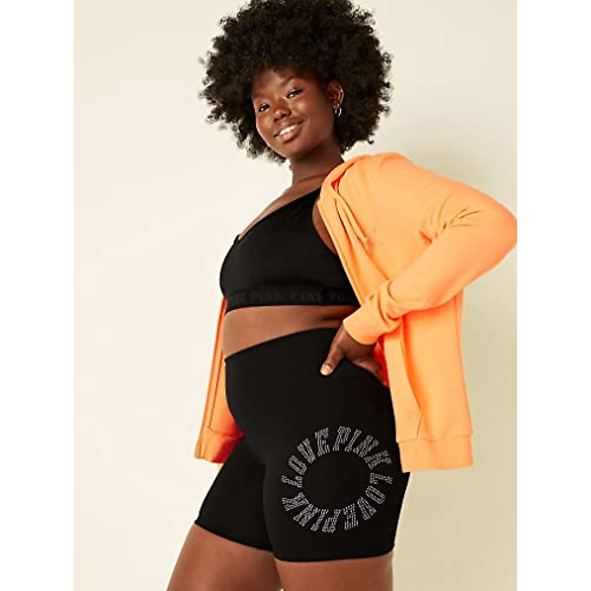 Victoria's Secret Pink 6" Cotton High Waist Biker Shorts, Black, X-Large