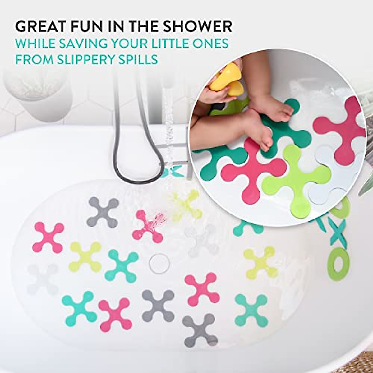Prince Lionheart Bath Mat for Tub Baby Kids Fun Bath Puzzle Anti-Slip Waterproof Shower Mat with Suction Cups (18pcs)