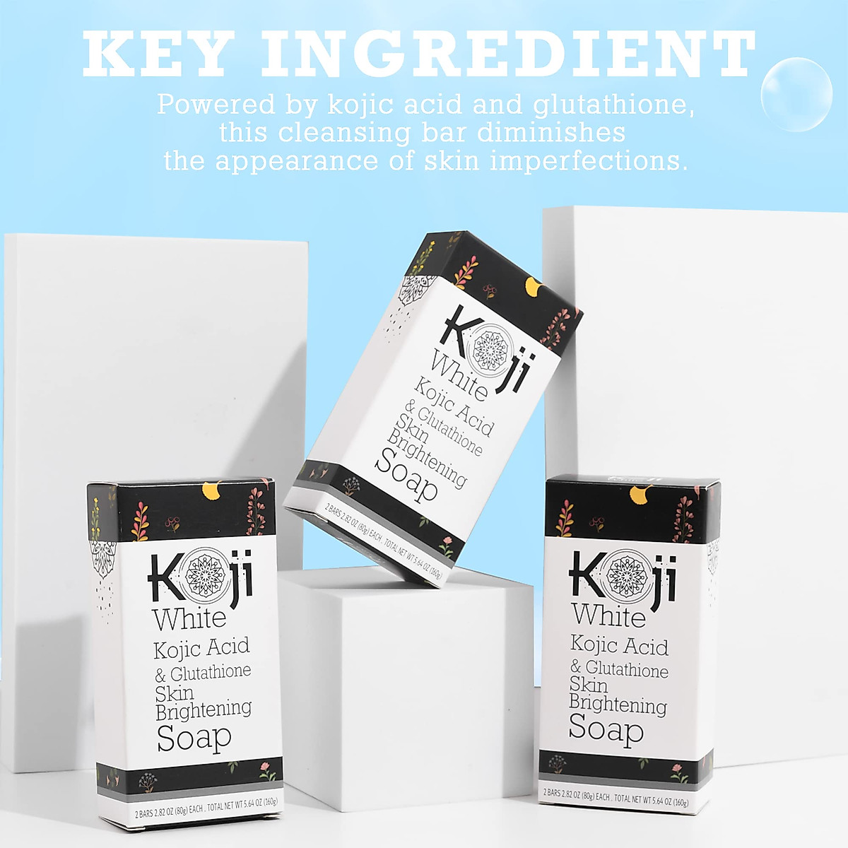 Koji White Kojic Acid & Glutathione Skin Brightening Soap for Body & Face Exfoliating, Hydrating and Cleansing Bar for Reduce the Appearance of Fine Lines and Wrinkles, Vegan, 2.82 oz (2 Bars)