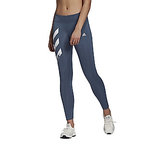 adidas Women's Own The Run 3-Stripes Tights, Legacy Blue, Small