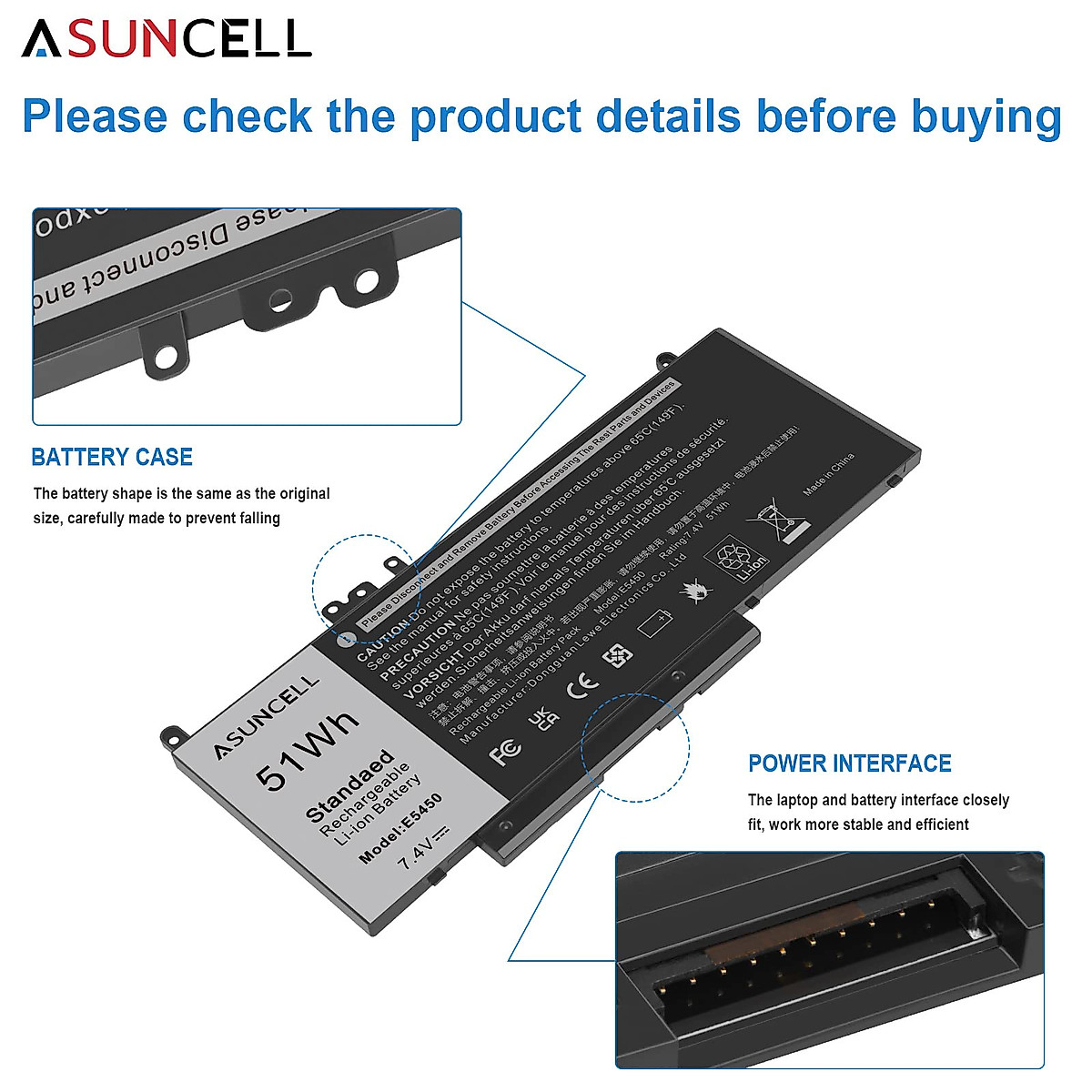 ASUNCELL 51Wh G5M10 Battery for Dell Latitude 14 E5450 5450 15 E5550 5550 12 E5250 5250 3150 3160 3550 Series VMKXM 451-BBLN G5M10 08V5GX 5XFWC, 7.4V 4-Cell