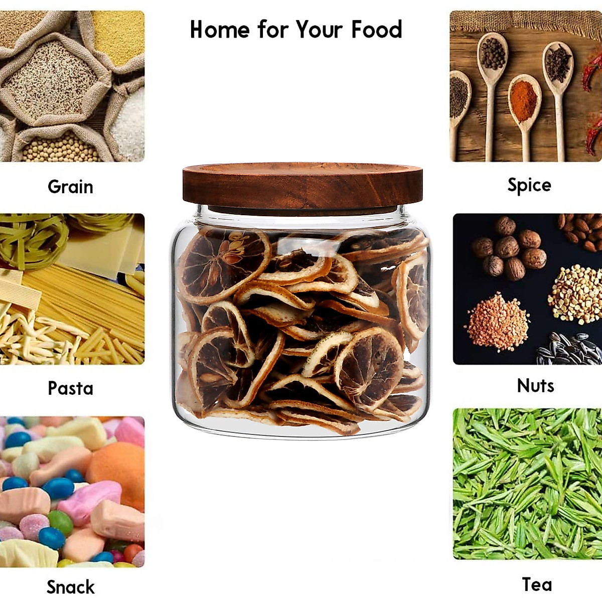 Datttcc Glass Canister set, Large Glass Jars with Airtight Lid Set of 3,Glass Food Containers Wooden Lids for Kitchen Pantry for Flour,Noodle,Egg,Coffee,Tea(1L/2L/3L)