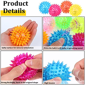 Haerbao 24 Pieces Light Up Bouncy Ball Light up Spike Rubber Ball Sensory Toy Flashing Spiky Sensory Stress Balls for Party Favors Student Gifts School Rewards(Cordless)