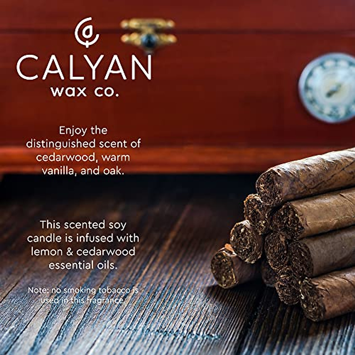 Calyan Wax Soy Wax Candle, Cedar & Tobacco Scented Candle for The Home | Premium Candle with Essential Oils | 7.2 oz 57 Hour Burn | Soy Candle in Amber Glass Jar | Aromatherapy, Gift