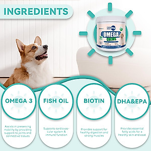 Omega-3 Multivitamin Skin and Coat Supplement for Dogs Omega 3 Fish Oil Supplement, Supports Shedding, Skin & Coat, Immunity, EPA,DHA- 300g(200 Chews)