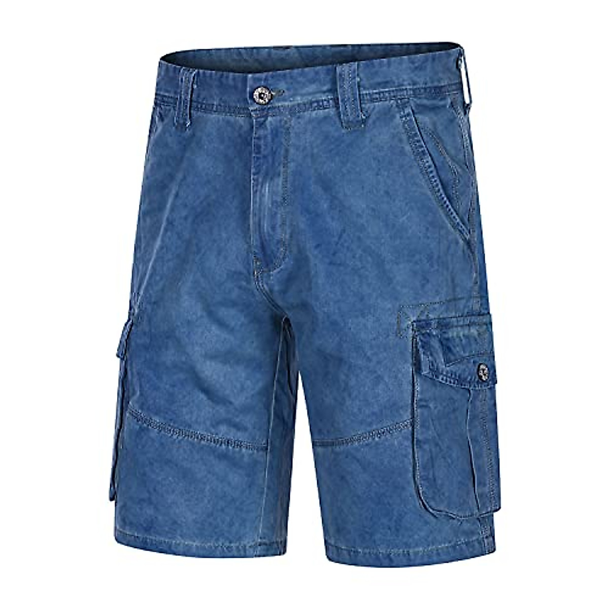 Men's Casual Denim Short Plus Size Casual Loose Fit Short Cargo Jean Pants Hip Hop Work Short Jeans With Pockets (Blue,38)