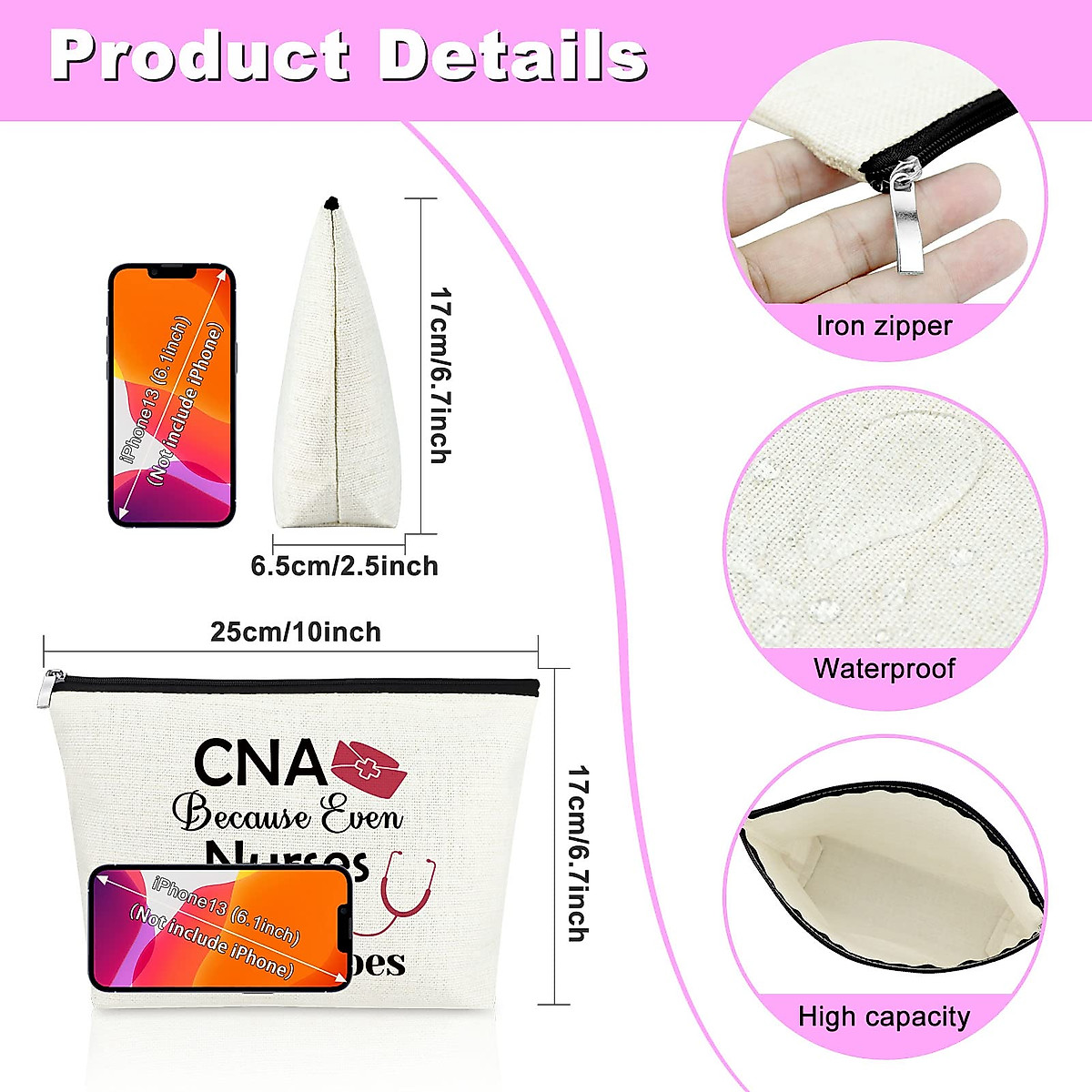 CNA Gift Certified Nursing Assistant Gifts Makeup Cosmetic Bag Gifts for CNA CNA Week Gifts Medical Student Appreciation Gift for Women Thank You Gift Retirement Birthday Gift Travel Makeup Pouch