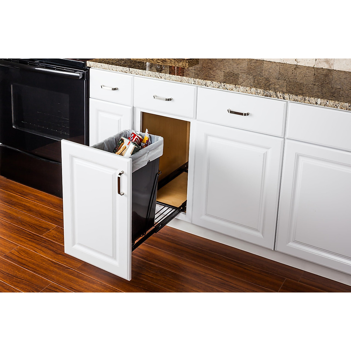 Hardware Resources Black Pull Out Container - Sliding Under Sink Trash Can System for 35qt/50qt Trash Bins - Works with Hardware Resources Lids, Garbage Cans & Door Mounting Kits - 100lb Rated Slides