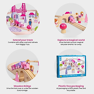 Bigjigs Rail Fairy Figure Of Eight Train Set - 35pc Pink Wooden Railway, Toy Trains & Accessories, Princess Toys For Kids, Compatible With Most Other Rail Brands, 3 Years Old +
