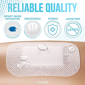 JJ CARE Waterproof Adhesive Island Dressing [Pack of 50], 2" x 3.75" Sterile Island Wound Dressing, Breathable Bordered Gauze Dressing, Individually Wrapped Latex Free Bandages, Non-Stick Central Pad
