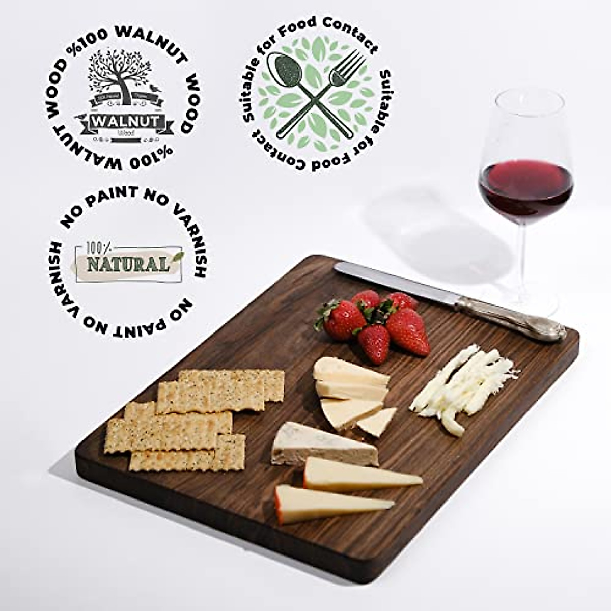 Dark Walnut Wood Cutting Board For Kitchen with Juice Groove, Chopping Board Made of Walnut Wood in Large & Medium sizes for Meat, Cheese and Vegetables (Black Walnut 16x12 inch)