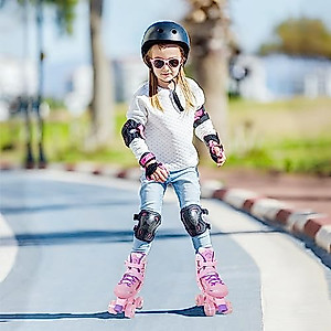 Nattork Roller Skates for Girls Kids Boys, 4 Sizes Adjustable Quad Skates Shoes with Light up Wheels,Safe and Fun Girl Skates, Best Gift for Beginners Indoor Outdoor Sports S Pink