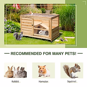 YOLENY Rabbit Hutch, Wooden Small Animal Cage, Bunny Hutch Indoor Rabbit Cage, Outdoor Guinea Pig Cage Hedgehog Cage, Removable Tray, Safety Lock, Galvanized Mesh Wires, Access Ramps