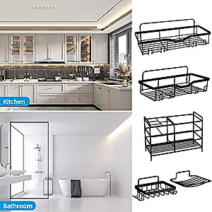 Upalled 5 Pack Shower Caddy, Strong Adhesive Shower Organizer Shelf with Hooks. Rustproof Wall-Mounted Shower Shelves for Kitchen, Dorm and Bathroom Organizer. No Drilling (Black)