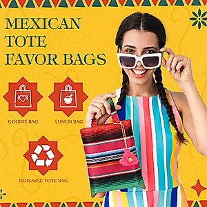LEIFIDE 24 Pcs Mini Mexican Tote Favor Bags 10 x 8'' Mexican Bags Fiesta Mexican Candy Bags Assorted Color Gift Bags Bolsas Para Fiestas with Tassel for Mexican Cinco De Mayo Party Decoration Supplies